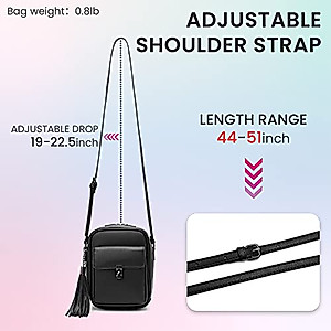 Keyli Double Zipper Crossbody Cell Phone Purse Fashion Lightweight Waterproof Leather Crossbody Bag for Women Anti-theft Mini Travel Messenger Shoulder Handbag Wallet with Tassel Black