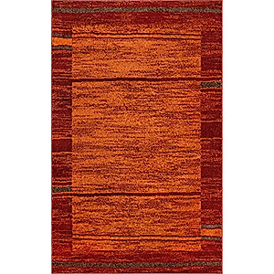Unique Loom Autumn Collection Modern Contemporary Casual Abstract Area Rug, Rectangular 5' 0 x 8' 0, Terracotta/Burgundy Border