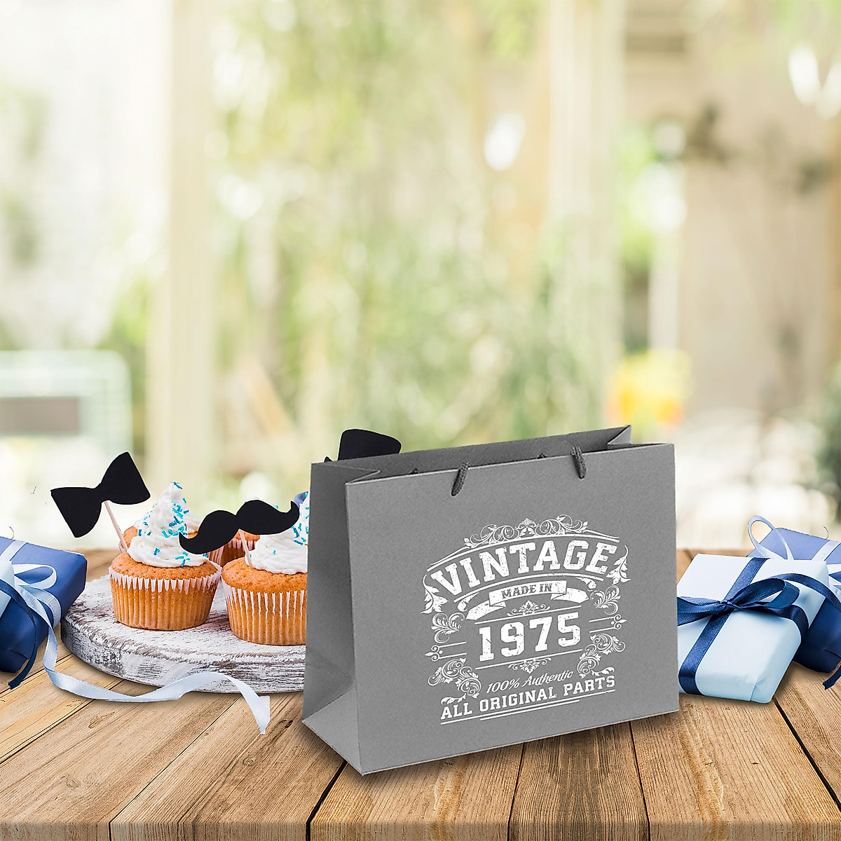 50th Birthday Gift Bags - Grey Paper with Rope Handles - Recycled Eco Friendly Gift Bag - Original Parts 1973 - Medium