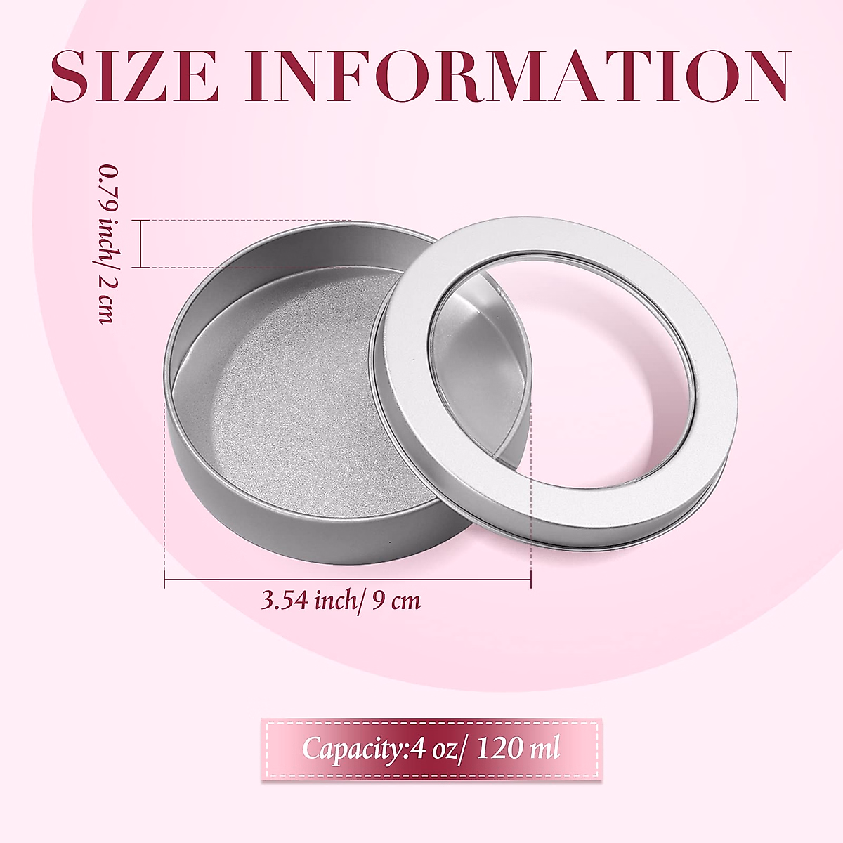 TecUnite 4 oz Metal Tin Cans Round Tin Containers Empty Cans with Clear Top Lid Spice for Kitchen Office Candles Candies and Gifts Holding(48 Pieces)