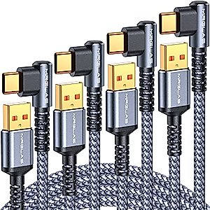 USB C Cable 3.2A,[4-Pack, 10+6.6+3.3+1.6FT] MRGLAS Type C Charger Fast Charging Cable Right Angle [90° & Gold-Plated] Durable Nylon Braided USB A to Type C Cord Compatible Samsung S10 S9 Note 8 S21 LG