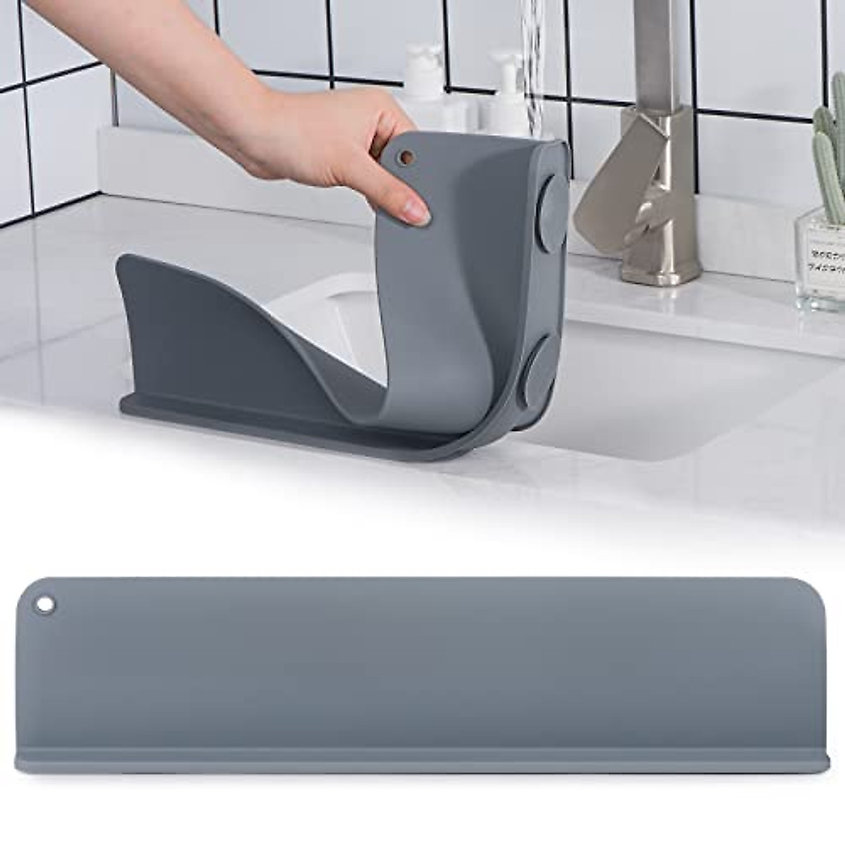 Kitchen Sink Splash Guard, Silicone Island Sink Backsplash Guard, Premium Water Splash Guard for Sink, Kitchen Sink Accessories, Grey