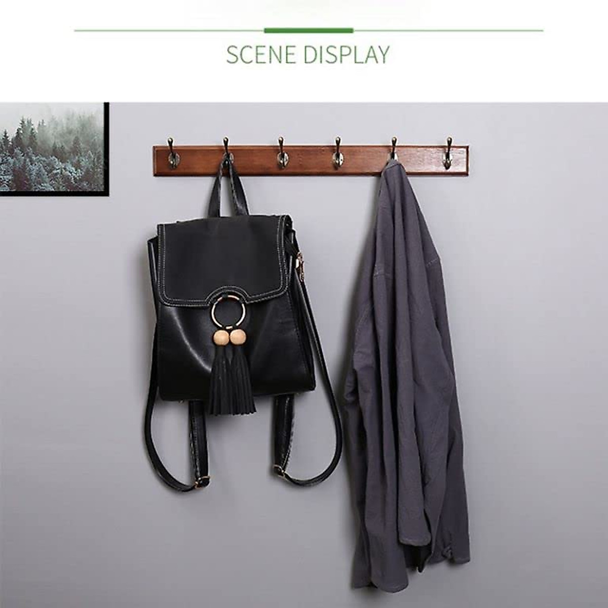 Natural materials coat rack, wall hanging coat rack ,bedroom wall hat rock,wood clothes hanging metal hooks(58CM/22.83")