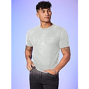 WDIRARA Men's See Through Short Sleeve Round Neck Sheer T Shirt Party Clubwear Top White M