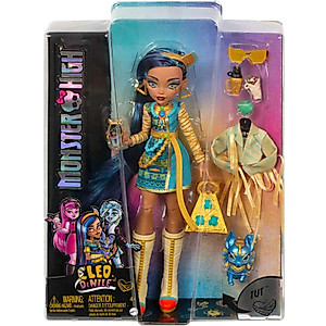 Monster High Doll, Cleo De Nile with Blue Streaked Hair in Signature Look with Fashion Accessories & Pet Dog Tut