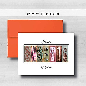 Personalized Sweet 16 Birthday Card, 5" x 7" FLAT CARD, Rose Gold Greeting Cards,