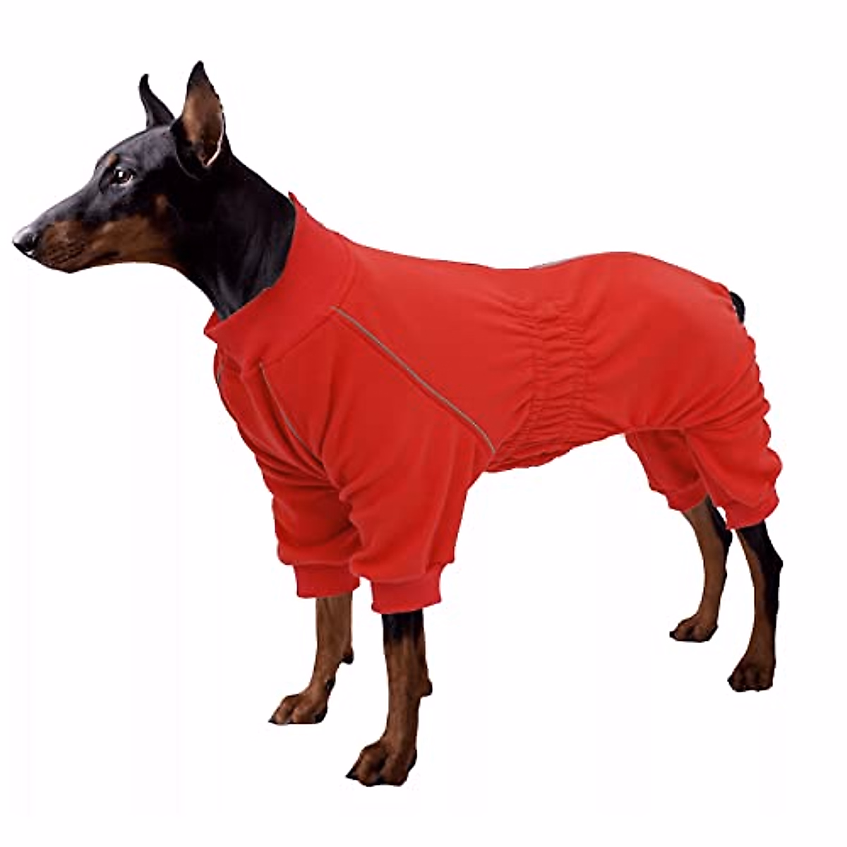 Dog Full Body Warm Fleece Coat with Legs Puppy Pyjamas Jumpsuit Suit with Reflective Zipper Closure Put on and Off Easy and Safety - Red - XL