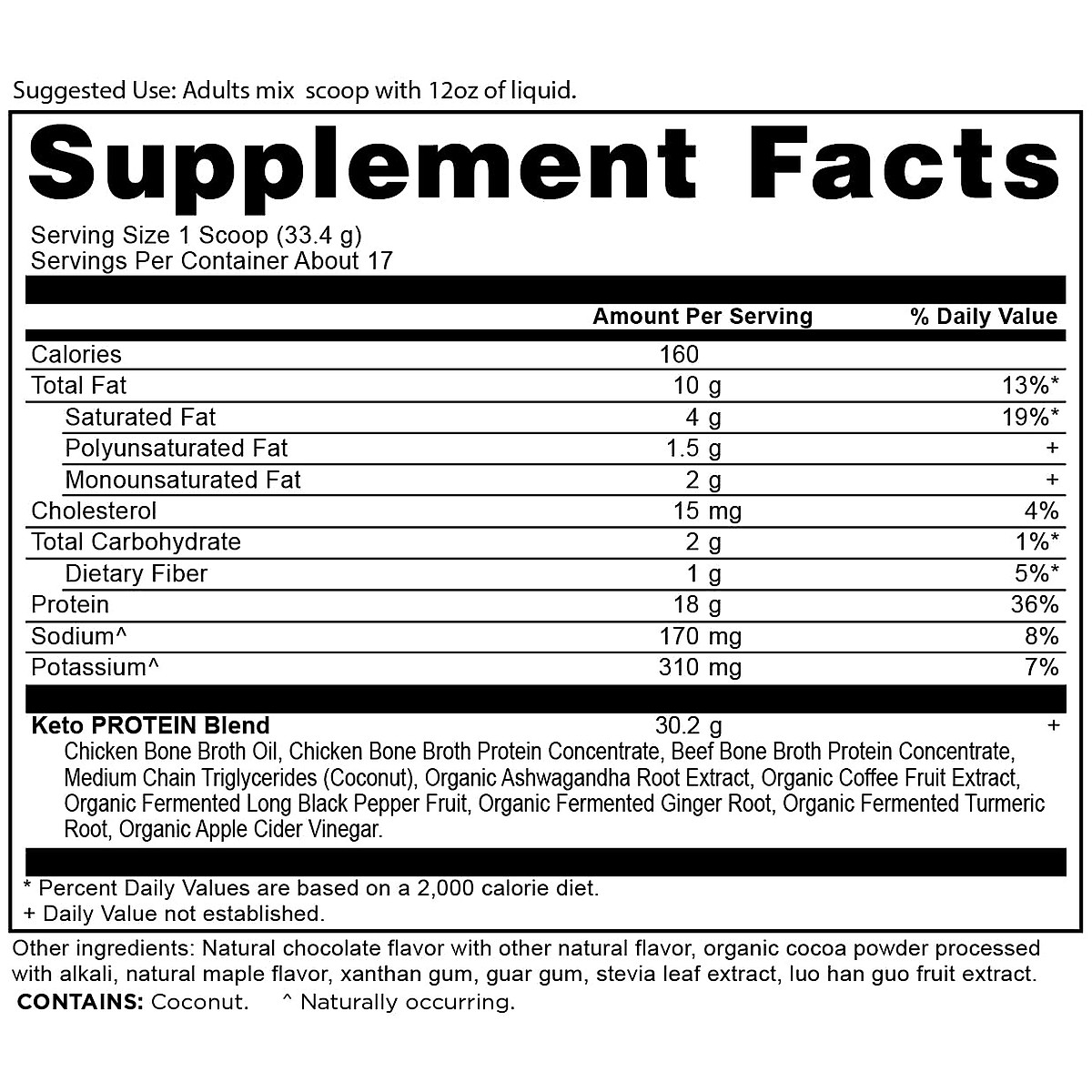 Ancient Nutrition Keto Protein Powder, KetoPROTEIN with Fats from Bone Broth and MCT Oil, Chocolate, 18g Protein 10g Fat Per Serving, Gluten Free, Low Carb, Paleo Friendly, 17 Servings