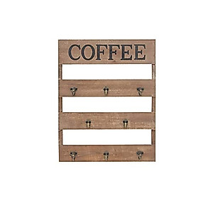 Deco 79 Wood Coffee 8 Hangers Wall Hook, 15" x 3" x 19", Brown
