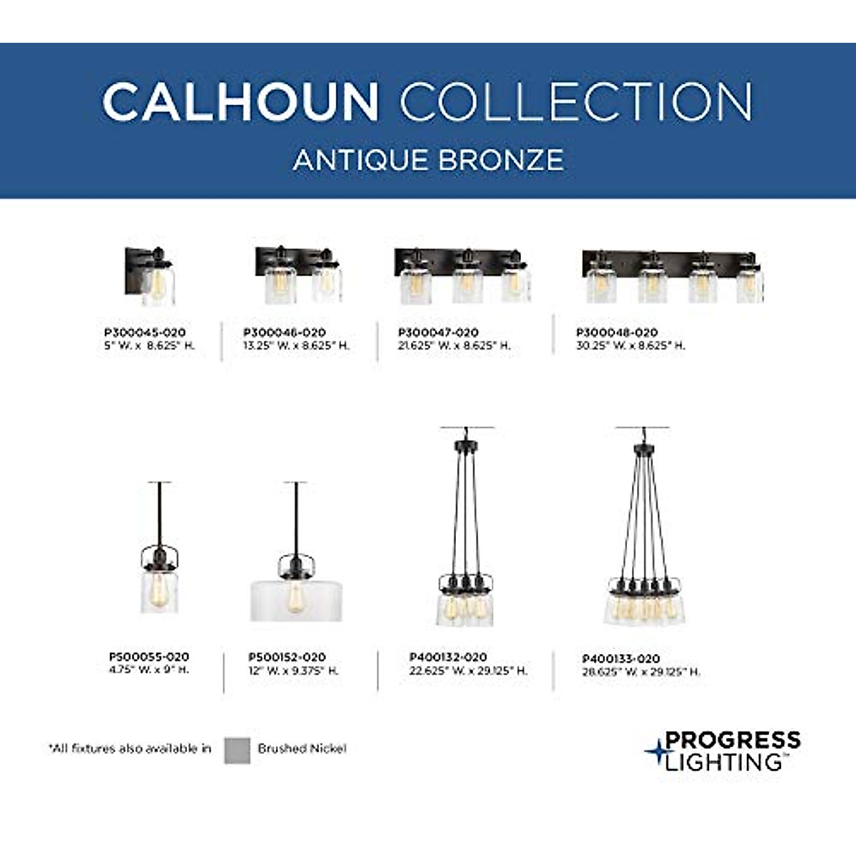 Calhoun Collection 4-Light Clear Glass Farmhouse Bath Vanity Light Antique Bronze