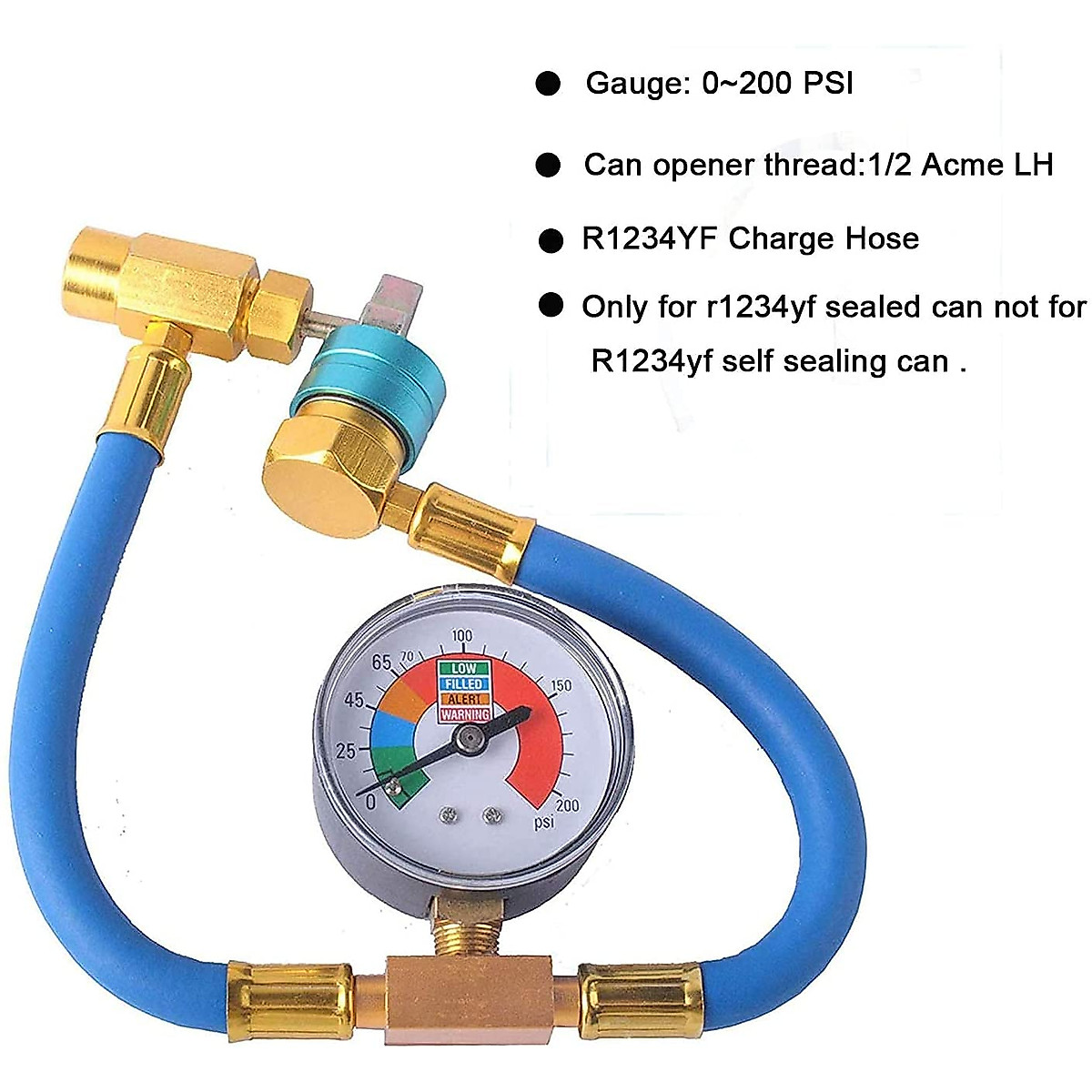 R1234YF Refrigerant Charge Hose Kit, R-1234YF AC refrigerant Can Hose with Gauge, 1/2 LH Can Opener Tap And R1234YF Low Side Adapter