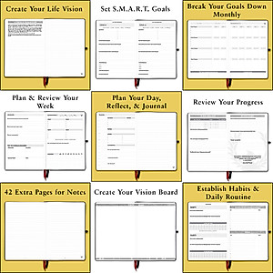 The Phoenix Journal - Best Daily Goal Planner, Organizer, & Calendar for Goal Setting, Gratitude, Happiness, & Productivity - Vision Board & Habit Tracking - 12 Weeks, Undated, Hardcover - Black