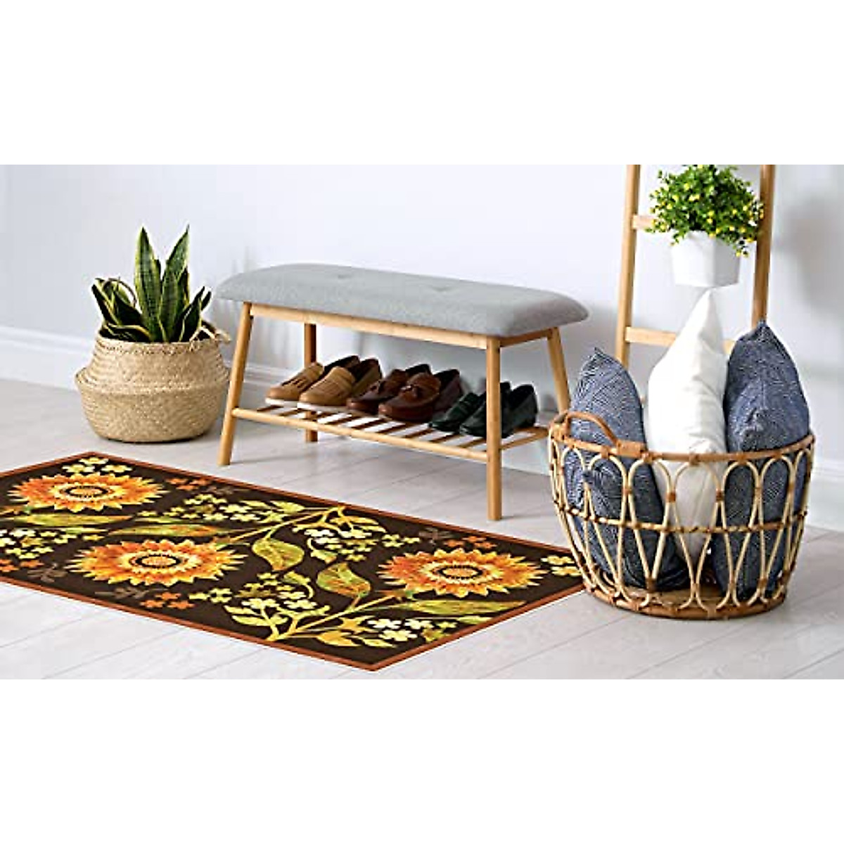 Studio M Floor Flair Indian Summer Floral Bold Floral - 3 x 5 Ft Decorative Vinyl Rug - Non-Slip, Waterproof Floor Mat - Easy to Clean, Ultra Low Profile - Printed in The USA