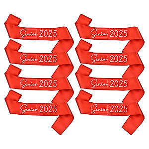 Generic Senior Sash 2025, 8 Pack Silver Glitter Red Satin Finally Graduated Senior Cheerleader Sashes for Class of 2025 Graduation Party Supplies