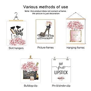 KALYLOC 6Pcs Pink Fashion Women Canvas Wall Art Prints, Pink Flower Perfume Makeup Brush High Heels Handbags Pictures Paintings, Art Decorations for Living Room Bedroom Office (8''x12'' in Unframed)