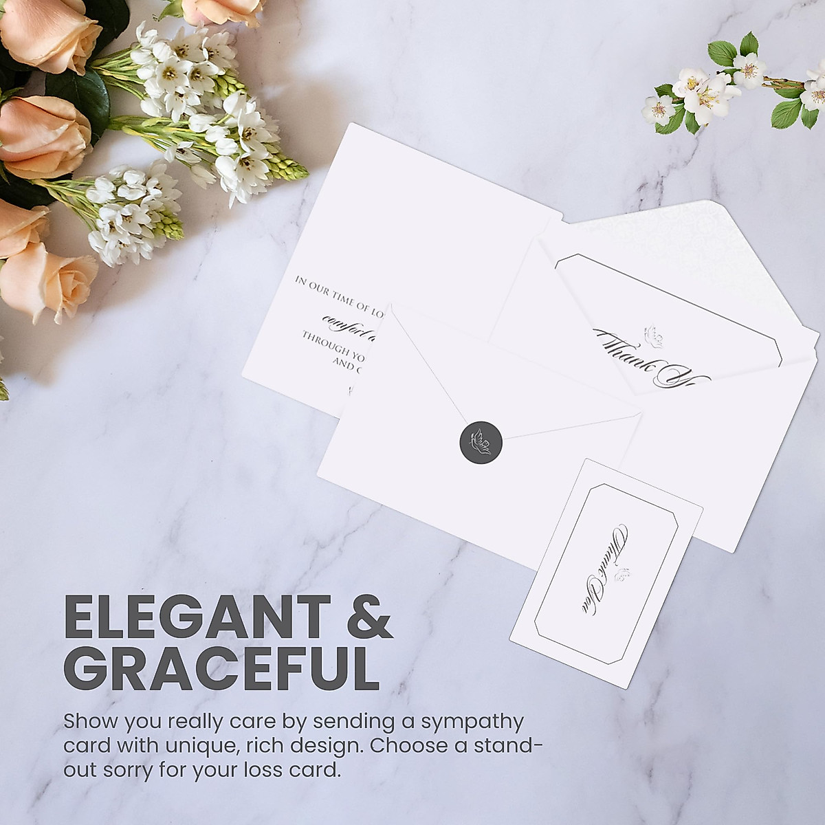 Funeral Thank You Cards with Envelopes | Sympathy Cards with Meaningful Message | Set of 25 with Decorative Envelopes and Stickers for Envelope Closure