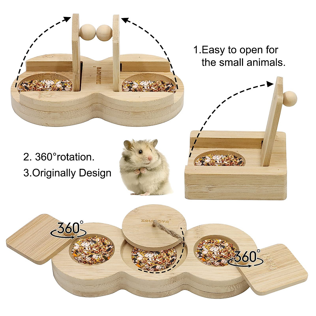 ZALALOVA 3 Pcs Guinea Pig Toys Hamster Enrichment Foraging Toys, Bamboo Interactive Hide Treats for Small Animals Pet Foraging Game Educational Toys for Rabbit Chinchilla Bunny