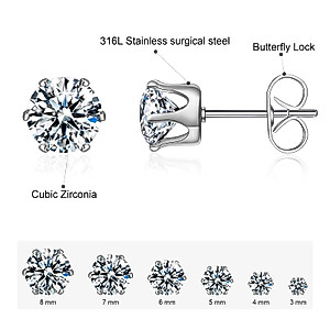 Stud Earrings Set,Clear Cubic Zirconia 316L Stainless Steel Earrings for Women for Men