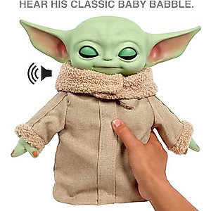 Mattel Star Wars The Mandalorian Grogu Plush 11-inch Toy, Squeeze & Blink Character Figure with Sound, Blinking Eyes & Hand Motion