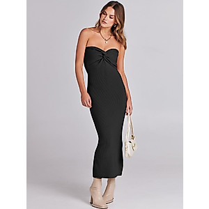 ANRABESS Womens Strapless Semi Formal Long Dress Sexy Summer Sleeveless Bodycon Cocktail Party Evening Date Sweater Dresses Black Small