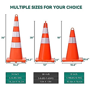 YITAHOME Traffic Cones 28 Inch (12 Pack), with 36FT Chain and Reflective Collars, PVC Orange Construction Cones, Safety Cones for Parking Lot, Home Road