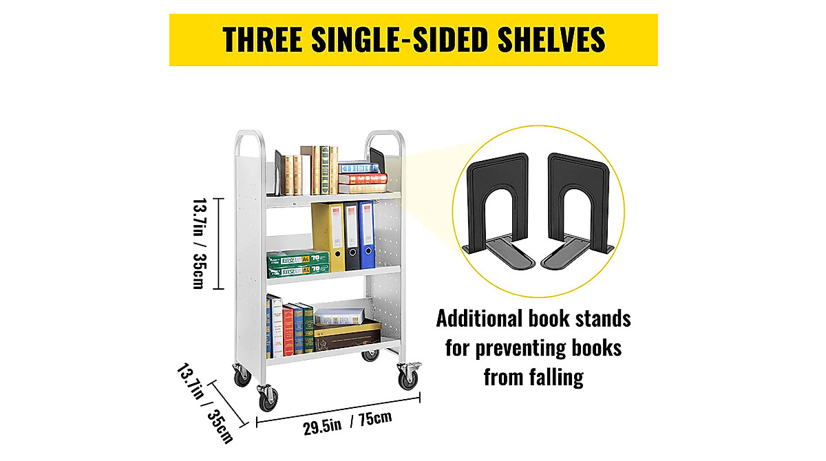 VEVOR Rolling Book Cart - Space-Saving Library Solution