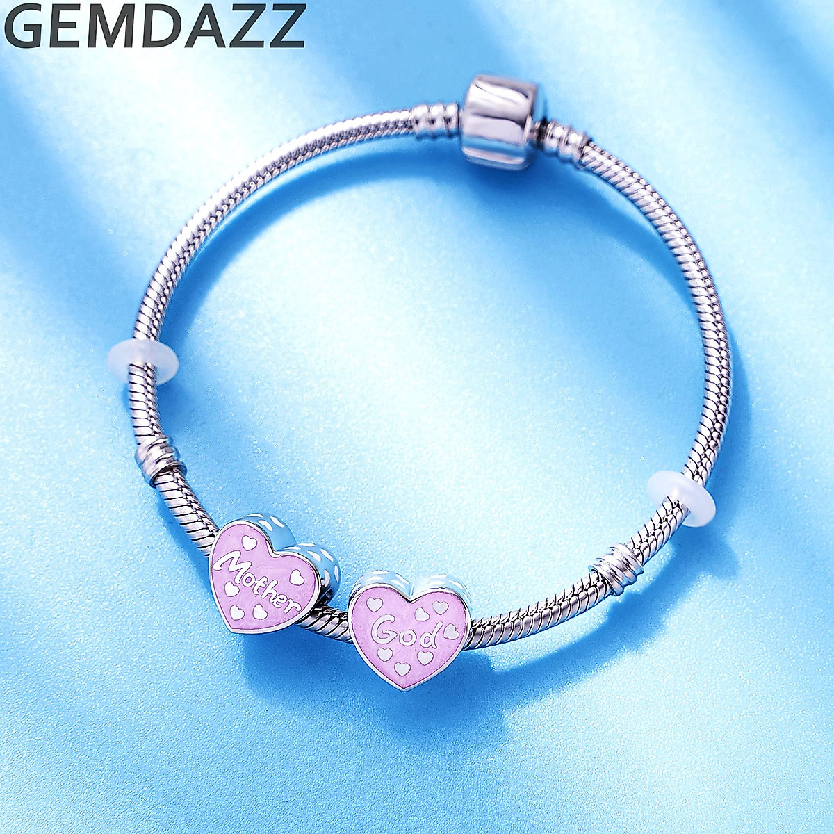 Pink Enamel God Mother Heart Charms, fits Pandora Mom Bracelet, 925 Sterling Silver Godmother Motherly Love Goddaughter Beads, Gift for Christmas/Godmom/Thanksgiving/Daughter