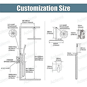 Aolemi Ceiling Mount Shower System, 12 Inch Rain Shower Head with Handheld Spray High Pressure Shower Faucet Set Rough-in Valve and Shower Trim Included Bathroom Matte Black Square Knob