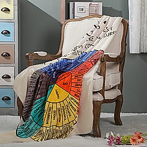 Feelings Wheel Blanket 60 x 50 Inch Wheel of Emotions Blanket Emotions Feelings Chart Wheel Flannel Throw Blanket Counselor Therapy Blanket Mental Health Gifts for Adults Kids Couch Bed Sofa