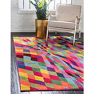 Unique Loom Estrella Collection Geometric, Abstract, Colorful, Modern, Eclectic Area Rug, 7 ft x 10 ft, Multi/Pink