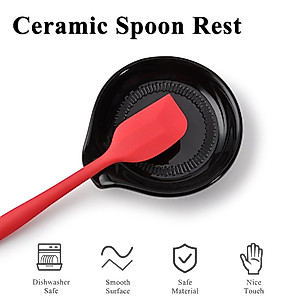 HONEZUEN Kitchen Black Spoon Rest for Stove Top, Round Large Ceramic Spoon Holder for Kitchen Counter, Rustic Farmhouse Utensil Rest for Spatula, Ladle, Spoons or Tongs, Dishwasher Safe