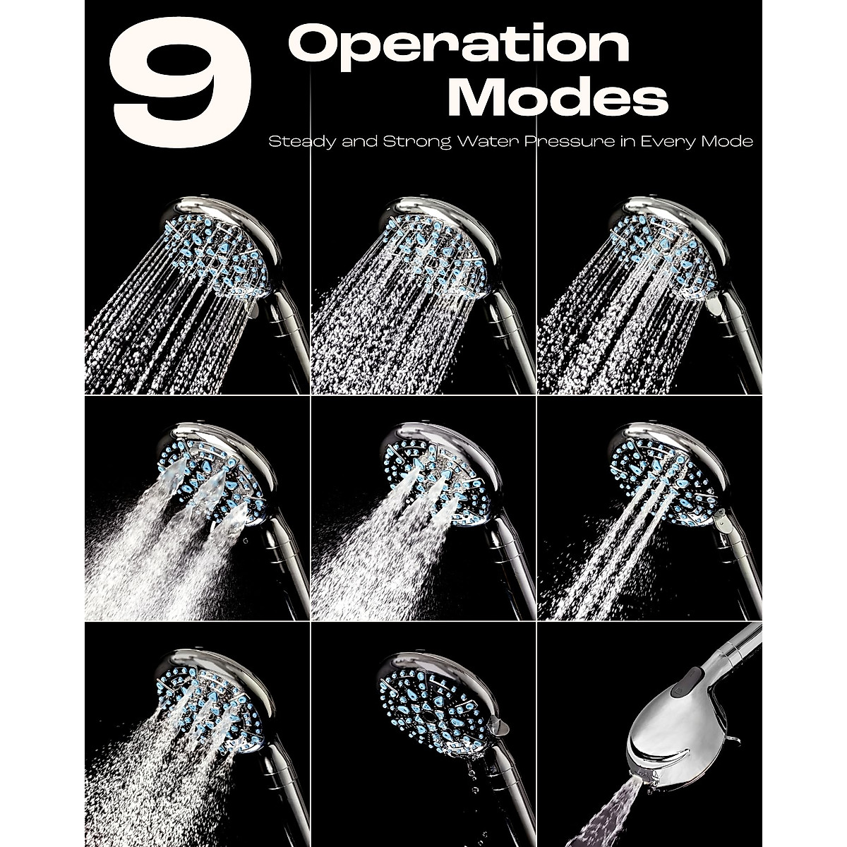 Veken Shower Head with Handheld, 9 Spray Modes Showerhead, High Pressure Water Flow, Multi Sprayer Function Rainfall, Extra 70'' Long Hose Extension, Adjustable Rain Heads Chrome