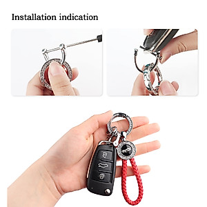 Bling Bling Leather Keychain,Universal Car Accessories Car Lanyard Key Fob Holder with Anti-lost D-ring and Screwdriver(Red)
