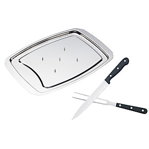 Stainless Steel Spiked Roast Chicken Carving Dish Tray, Turkey Meat Serving, Stainless Steel Carving Knife Fork Set for Meat Turkey(Carving Tray Knife Fork)