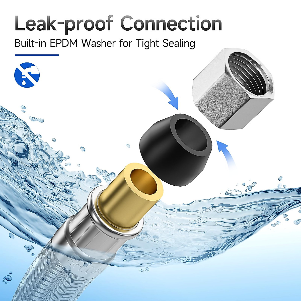 JUWO 16" Faucet Supply Line Extension, 3/8" x 3/8" Comp Stainless Steel Faucet Extension Hose Connector, For Large Sink or Longer Distance Extention