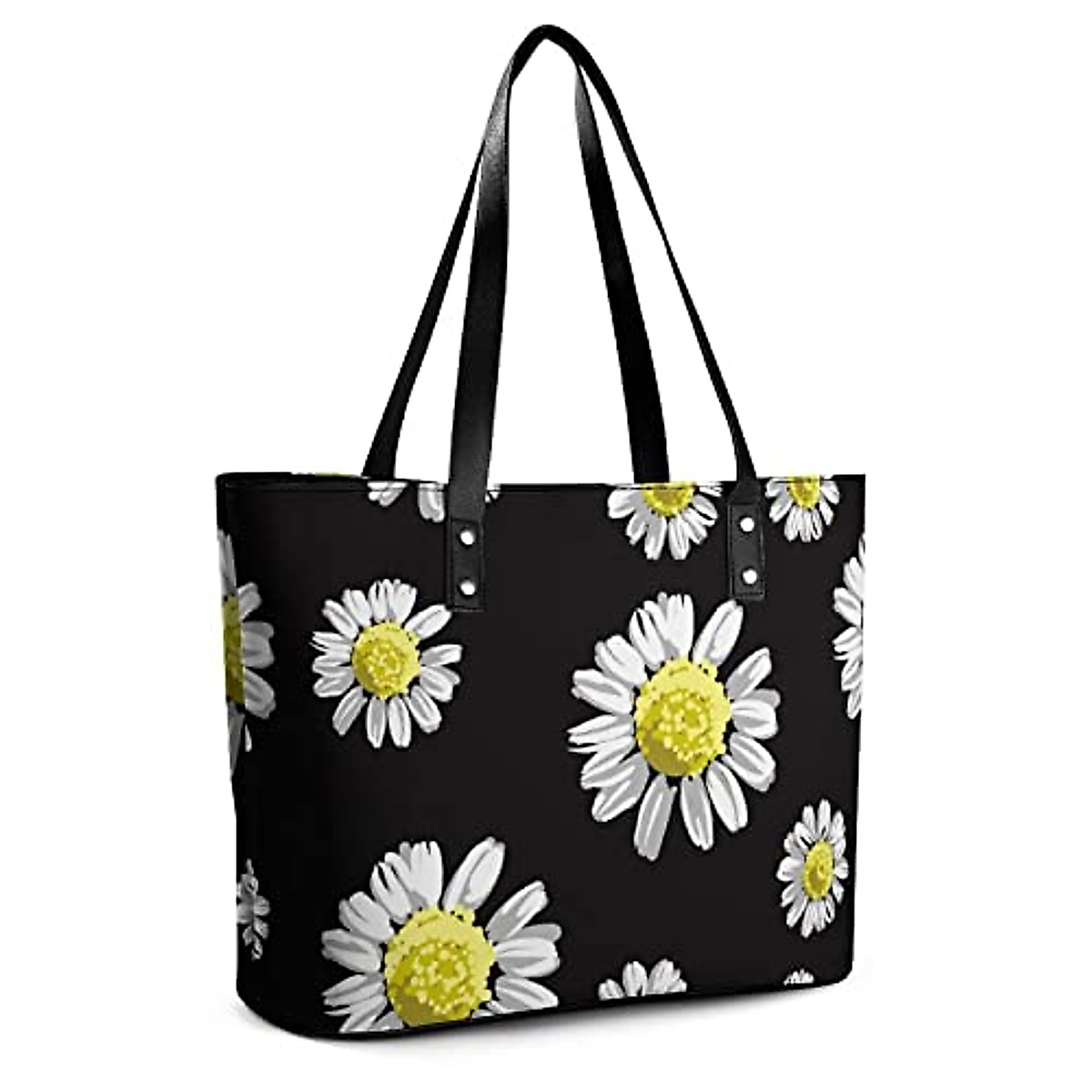 Womens Handbag Chamomile Flowers Pattern Leather Tote Bag Top Handle Satchel Bags For Lady