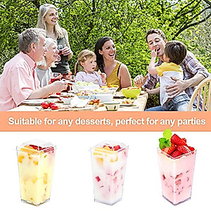 EASERCY 50 Pack 3 oz Square Mini Dessert Cups with Lids and Spoons Clear Dessert Shooter Cups with Spoons Parfait Cups with Lids Appetizer Cups for Party Small Plastic Dessert Cups for Pudding