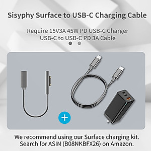 Sisyphy Male & Female USB C Charging Cable Bundle for Surface, 6ft Nylon Male Cable and 0.7ft Female Cable, Compatible for Microsoft Surface Pro7 Go2 Pro6 5/4/3 Surface Laptop1/2/3 & Surface Go