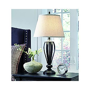 Signature Design by Ashley Mildred Modern Bronze Metal Table Lamp, 2 Count, 29.75", Almost Black