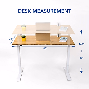 FLEXISPOT Adjustable Desk, Electric Standing Desk Sit Stand Desk, 48 x 24 Inches Whole-Piece Bamboo Desk Top Home Office Table Stand up Desk (White Frame+Bamboo Top)