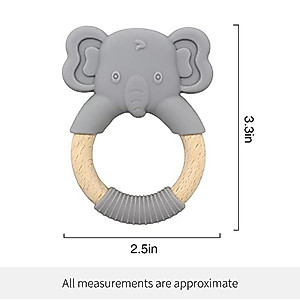 Animal Shape Baby Teething Toys, Teething Toys for Babies 12+ Months, Natural Wooden Teething Ring, Food-Grade Silicone, for Baby Teething Relief & Sensory Exploration, Easy to Grip (Elephant)