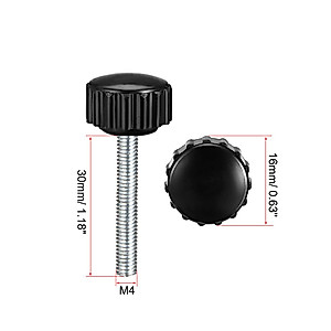 uxcell M4 x 30mm Metric Male Thread Knurled Clamping Knobs Grip Thumb Screw on Type Hand Clamping Handle Bolt with Plastic Knobs Black 3 Pcs