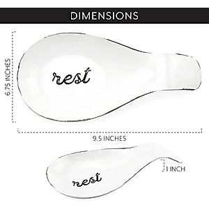 AuldHome Farmhouse White Spoon Rest, Distressed Enamel Ceramic Spoon Holder in Rustic Style