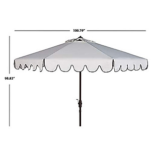 Safavieh PAT8010E Collection Venice White and Black Single Scallop 9Ft Crank Outdoor Push Button Tilt Umbrella
