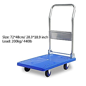 Generic Cart Push Cart Trolley Plastic Panel and Foldable Handle for Easy Storage and Mute 360 Degree Swivel Wheels for Transport Platform Truck Cart (Size : 72 * 48-150-mutetone)