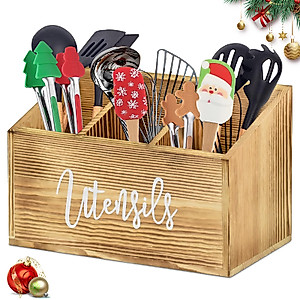 LADESIGGN Kitchen Utensil Holder with 3 Compartments, Farmhouse Kitchen Decor Utensil Holder, Cooking Tools Silverware Caddy, Kitchen Countertop Utensil Holder for Silverware Fork Spoon Spatula
