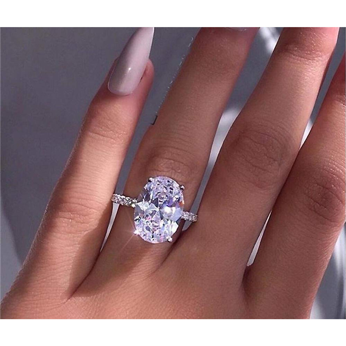 Duan Classic Promise Ring 925 Sterling Silver Oval Cut 3ct AAAAA Zircon Cubic Zirconia Promise Engagement Wedding Band Rings Size 6-10 (US Code 7)