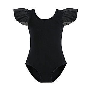 Stelle Girls Toddler Leotard for Ballet Dance Leotards Gymnastics Ruffle Short Sleeve Outfits(Black,2-3T)