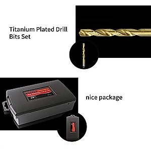 Monster & Master Titanium-Plated Drill Bit Set, High-Speed Steel Gold Drill Bits with 135-Degree Bifurcated Tip, 1/16"to 1/2", Long Twisted Metal Jobber Bit, 29-Piece