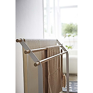 Stainless Steel & Wood Free Standing Drying Towel Rack in White Finish